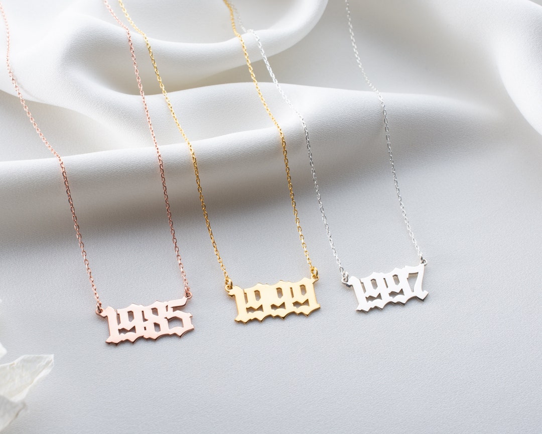 Birth Year Necklace, Custom Date Necklace,gothic Style Birth Year ...