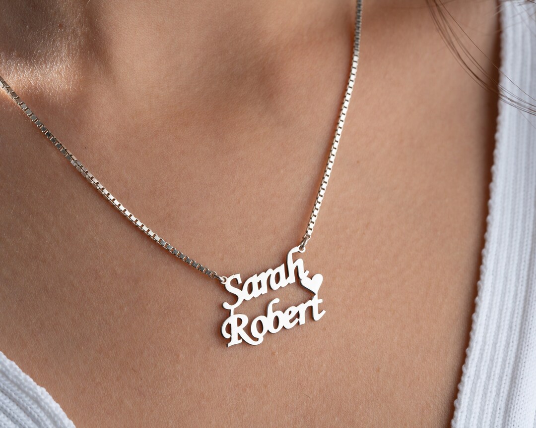 Double Name Necklace With Heart, Two Name Necklace, Personalized Name ...