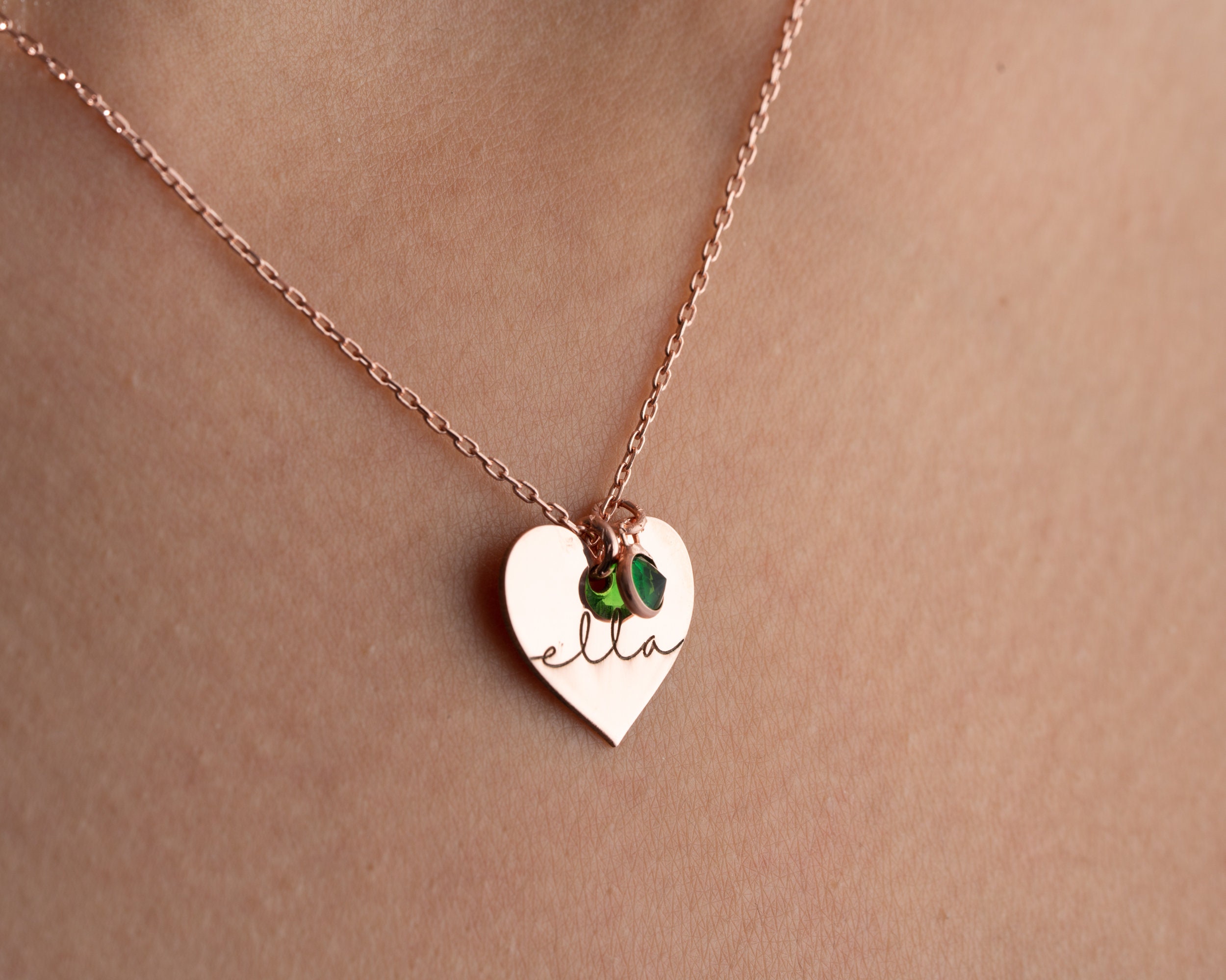 Personalized Heart Shape Name Necklace With Birthstone, Birth Month ...