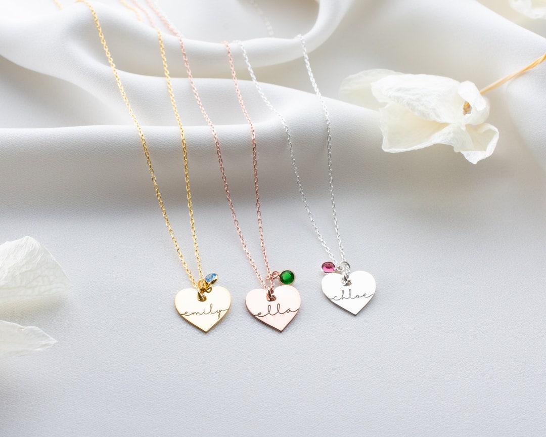 Personalized Heart Shape Name Necklace With Birthstone, Birth Month ...