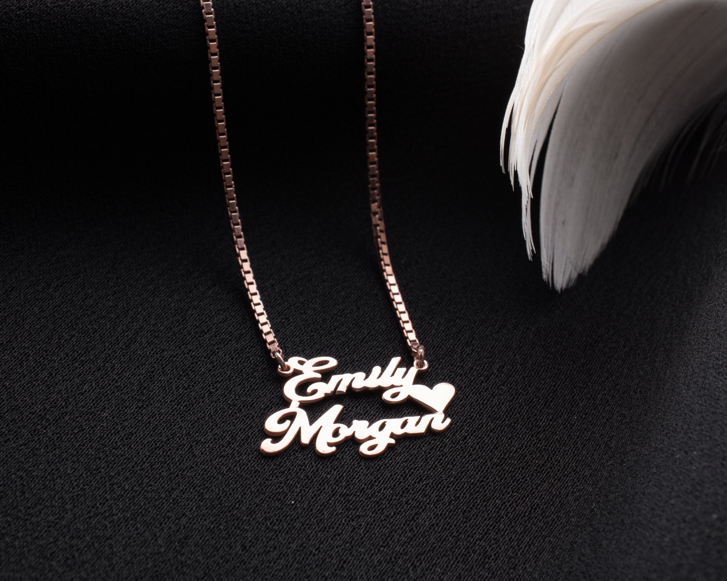 Double Name Necklace With Heart, Two Name Necklace, Personalized Name ...