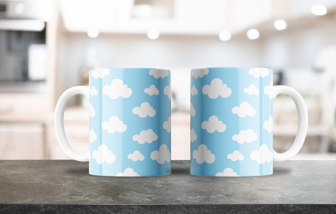 Light Blue Clouds Pattern Mug Wrap - 11oz & 15oz PNG - Coffee Mug ...