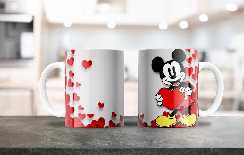 Cartoon Character Hearts Mug Wrap - 11oz & 15oz PNG - Coffee Mug ...