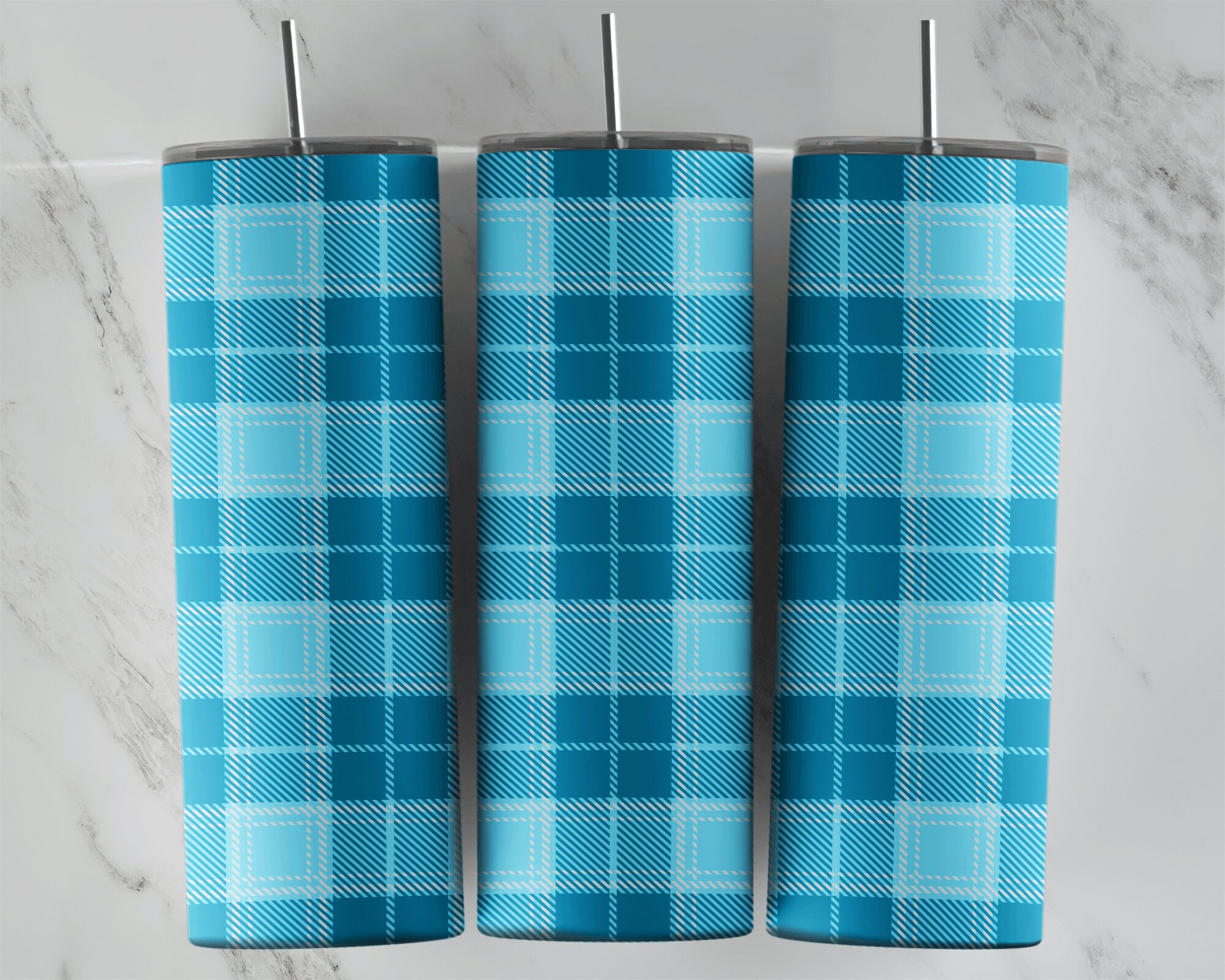 Blue Cyan Plaid Pattern Tumbler Wrap - PNG for 20oz Tumblers - Tumbler ...