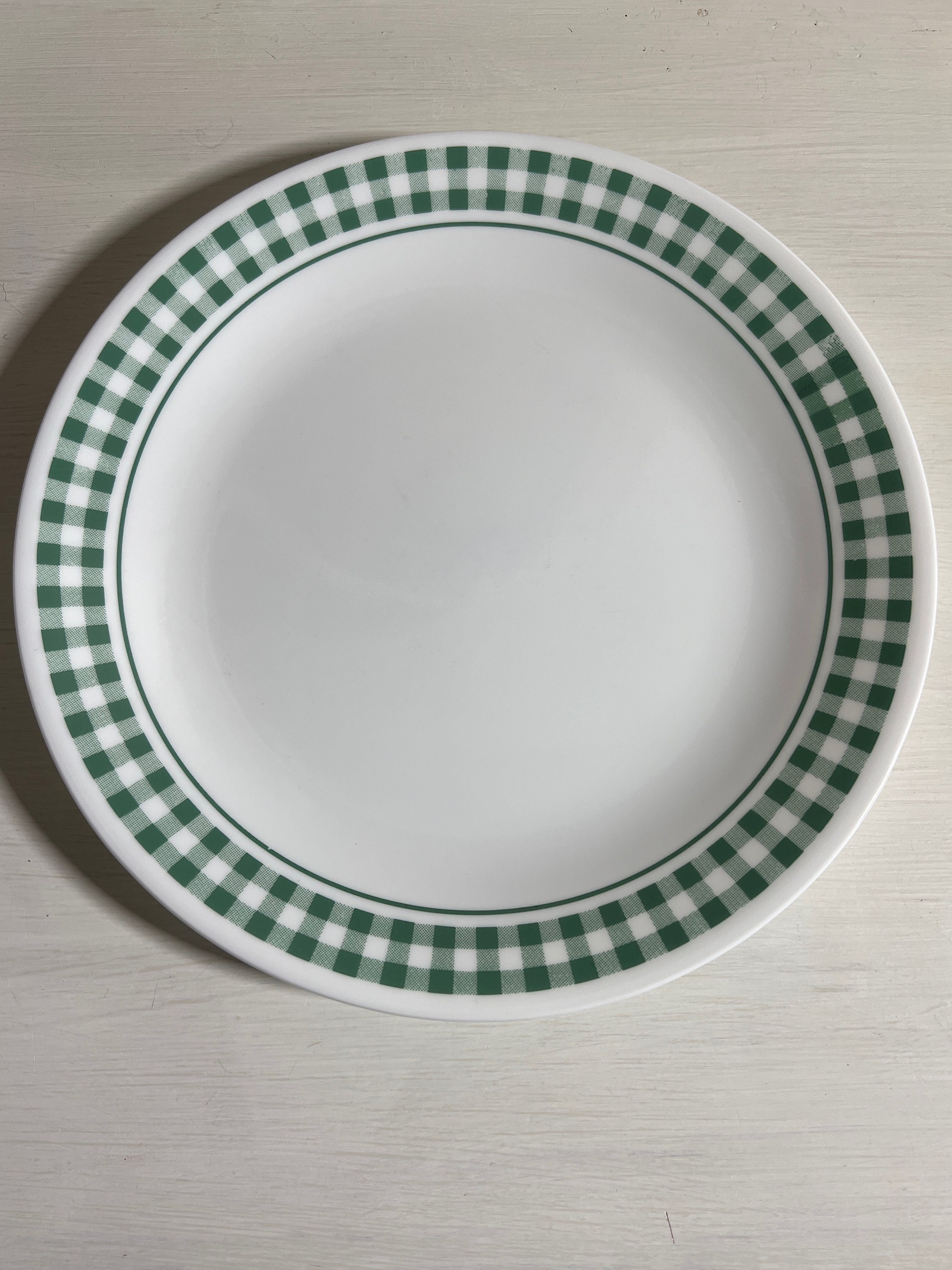 Corelle Gingham" Hunter Green Set of 9 Plates, Green Check Rim on White ...