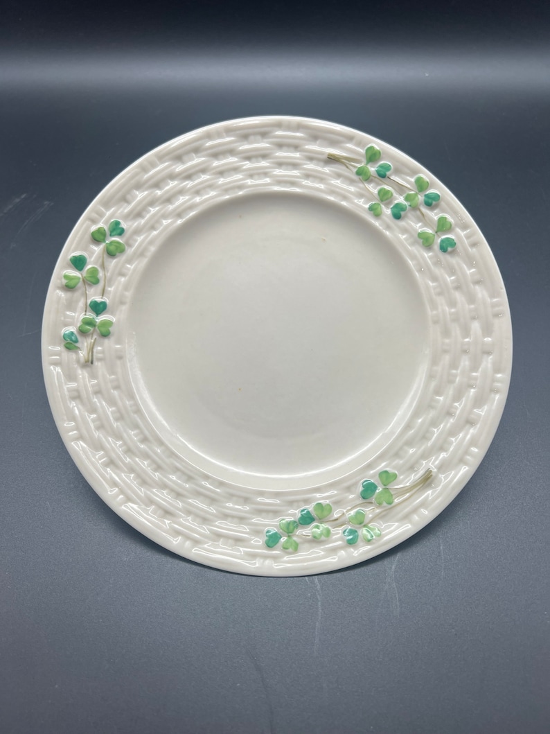 Belleek Pottery Shamrock Basket Weave Pattern Salad Plate Second Black ...