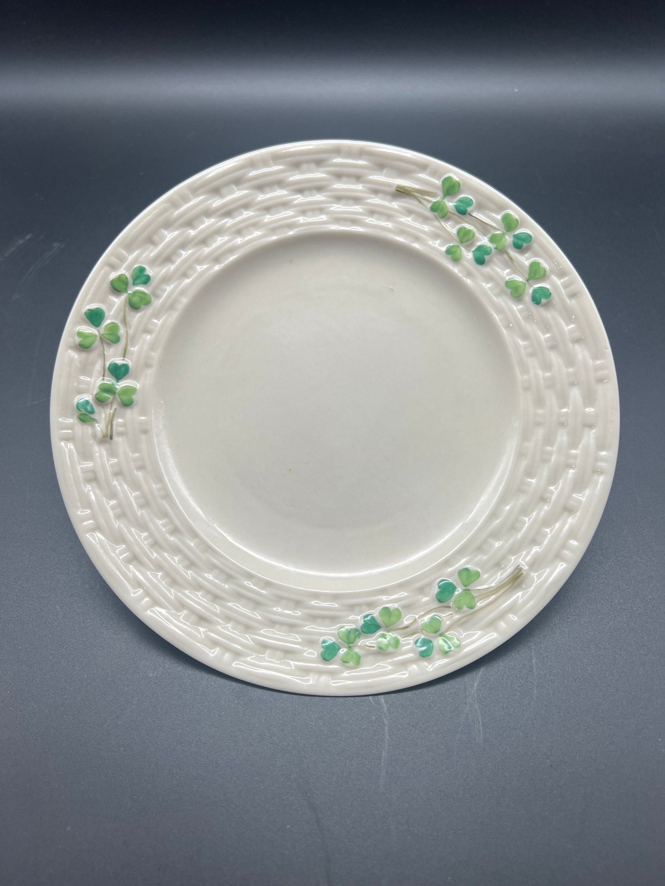 Belleek Pottery Shamrock Basket Weave Pattern Salad Plate Second Black ...
