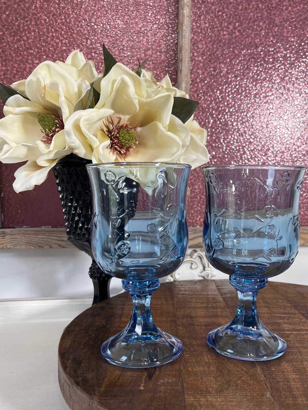 Anchor Hocking Savannah Blue Water Goblets, Set of 2, Ice Blue, Ocean ...