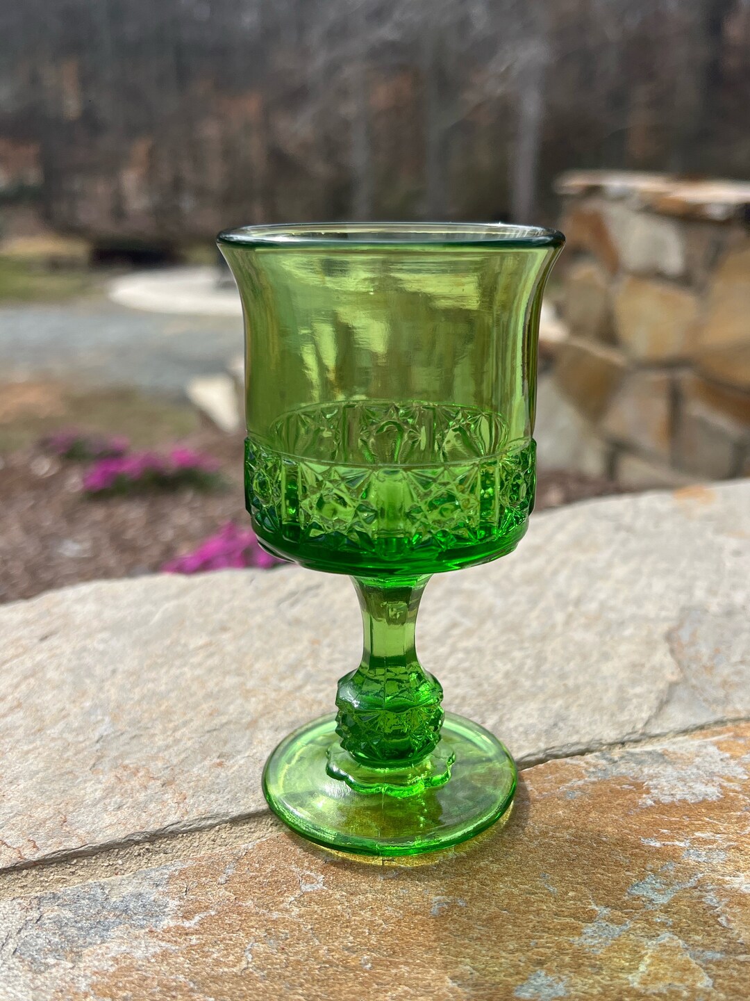 L G Wright Glass Green Daisy and Cube Wine Glass - Etsy