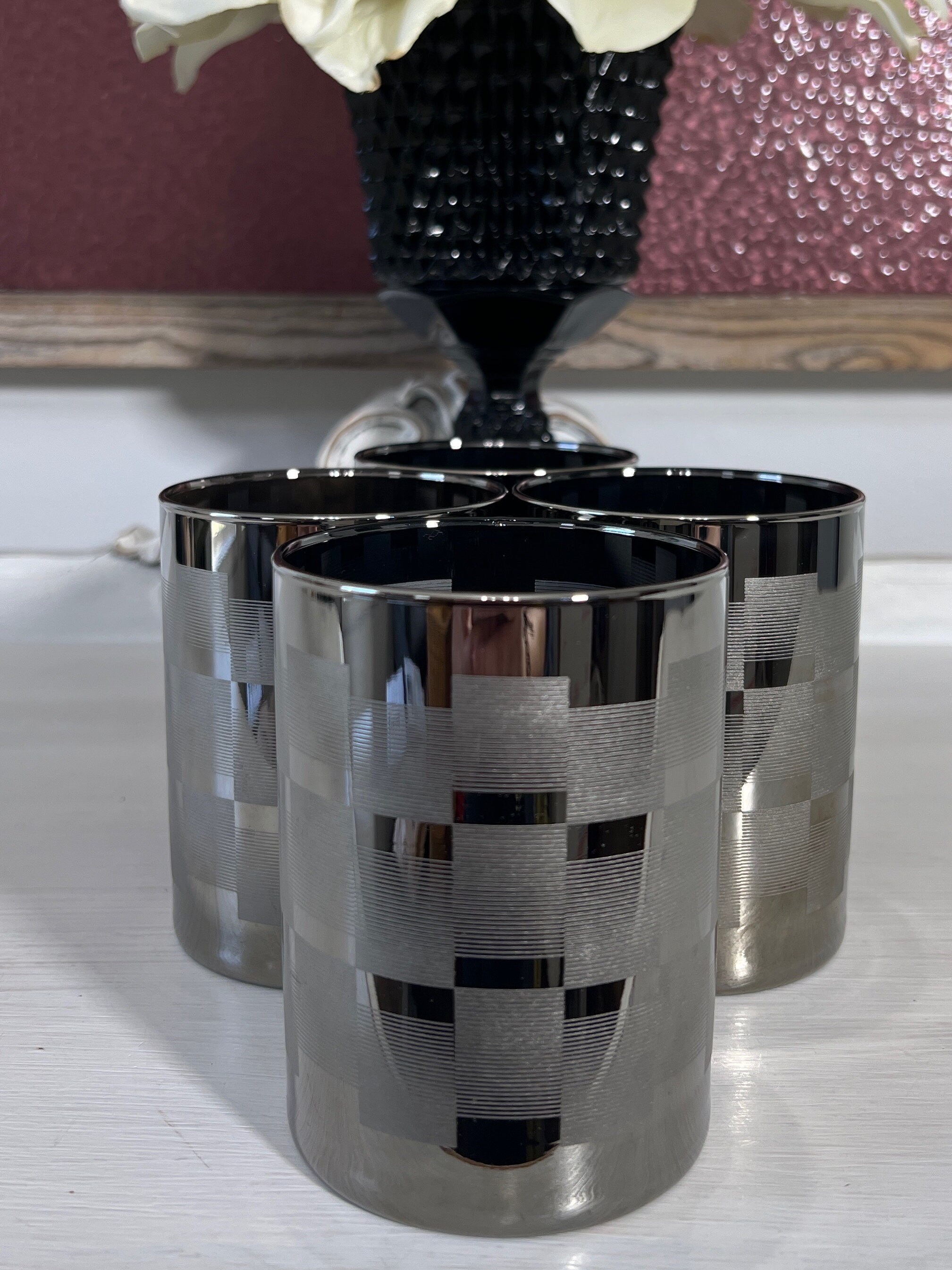 Queens Lusterware Mystique Pattern Set of 4 on the Rocks, Double Old ...