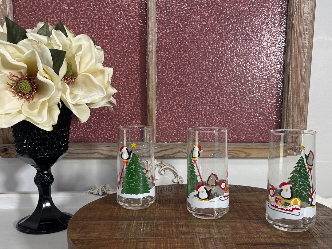 Crisa Glassware Penguin Christmas Glass Tumblers SOLD INDIVDUALLY - Etsy