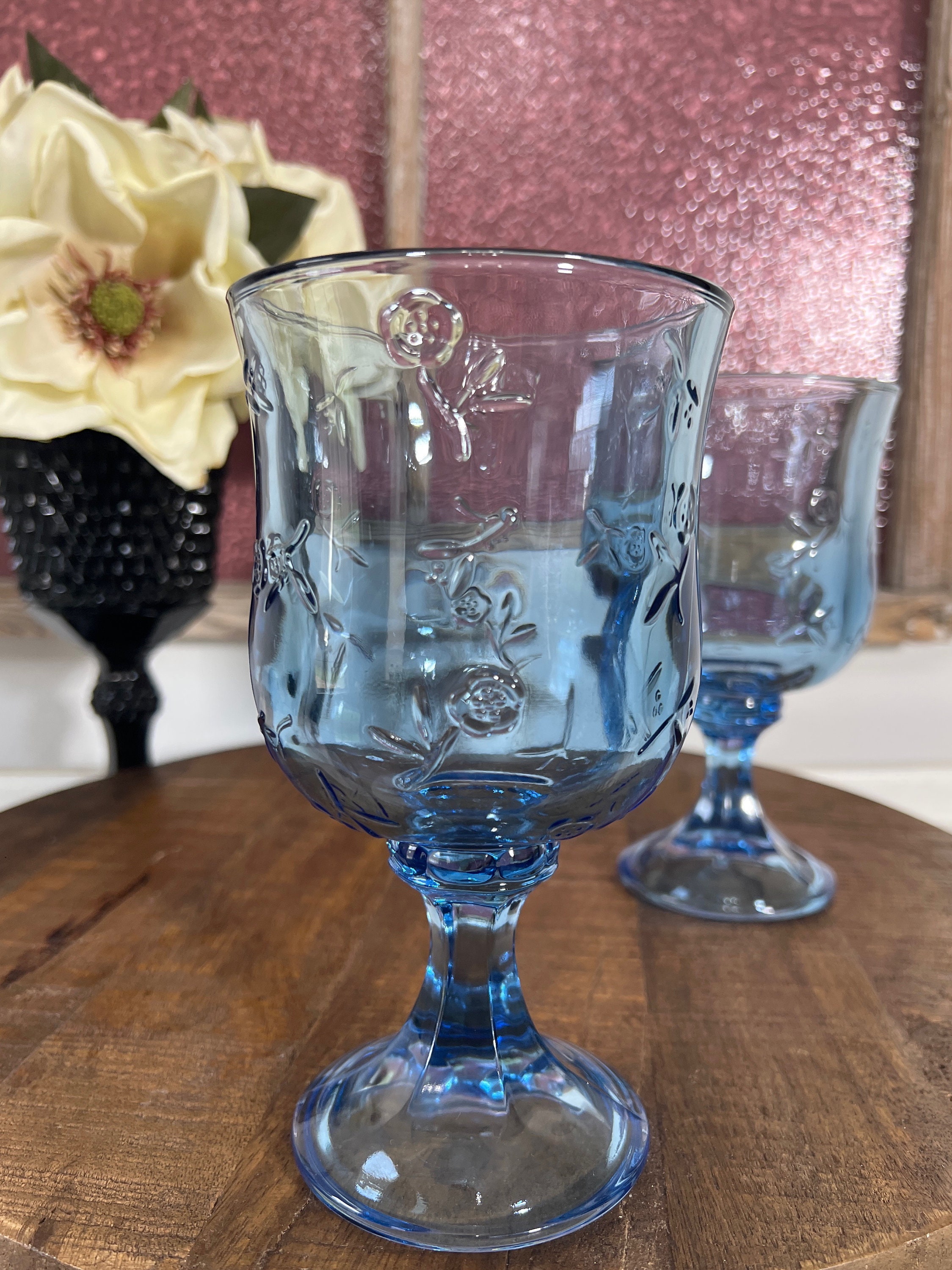 Anchor Hocking Savannah Blue Water Goblets, Set of 2, Ice Blue, Ocean ...