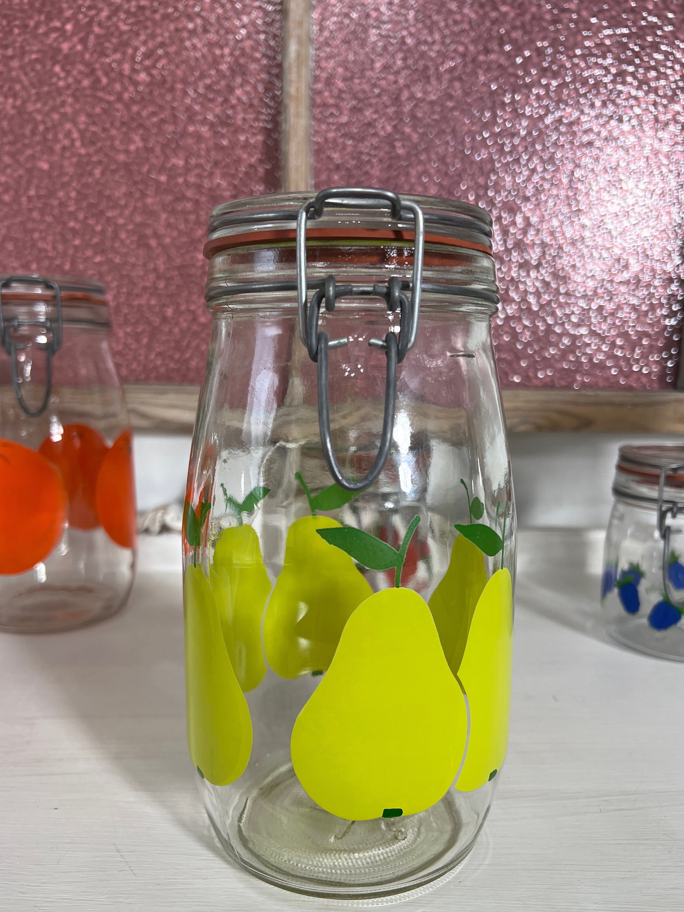 The Cannery Hinged Glass Jars/canisters, Apple, Pear, Orange ...