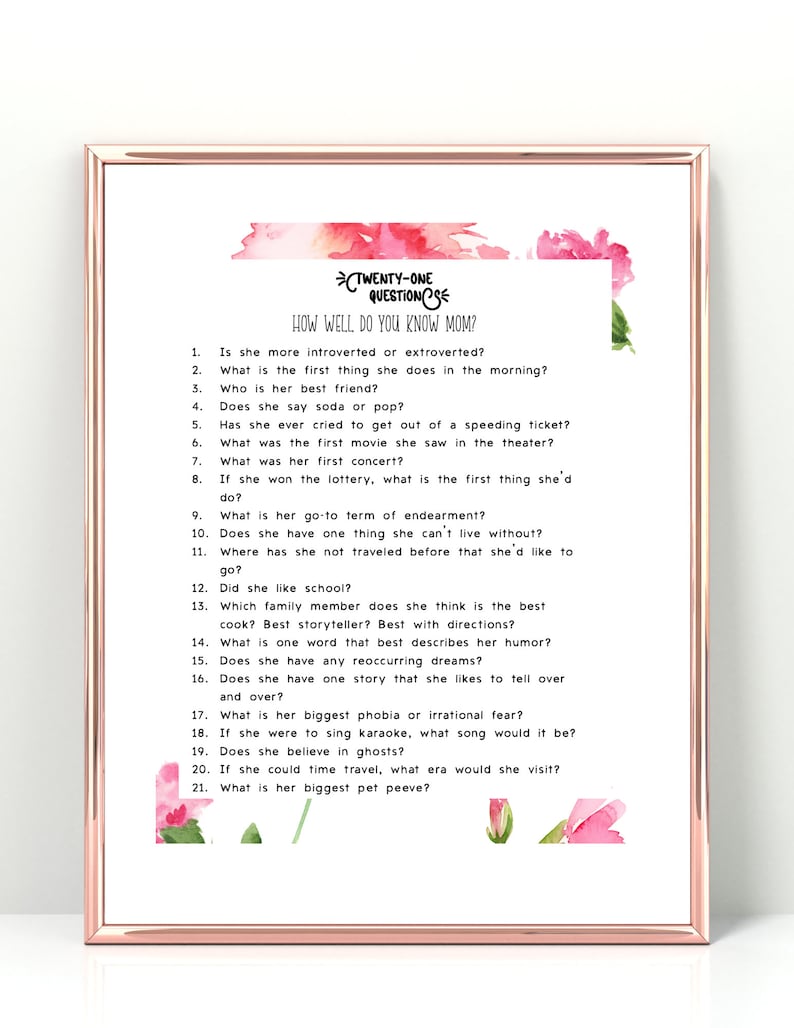 Mom Trivia One-pager - All About Mom - 21 Questions for Your Mother - Etsy