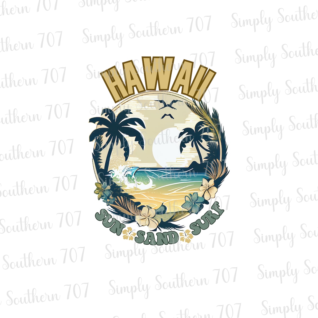 Retro Hawaii PNG Hawaiian Beach Sun Sand Surf PNG Coconut Girl Digital ...