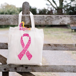Pink Ribbon Tote Bag Breast Cancer Awareness Bag Canvas Tote - Etsy