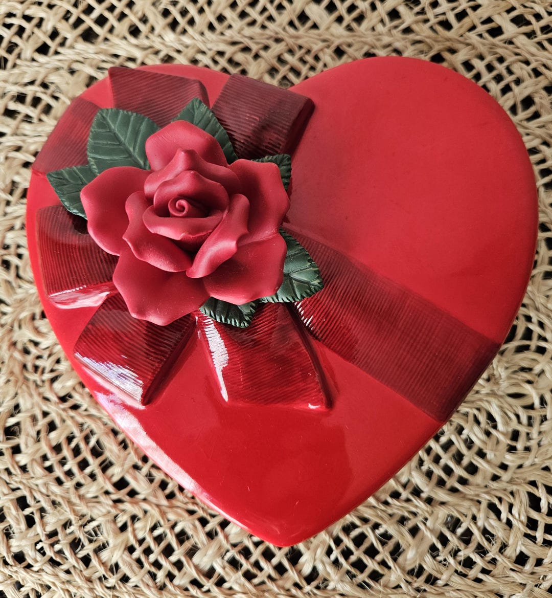 Vintage Telefora Ceramic Red Heart Valentine's Day Box With a Rose ...