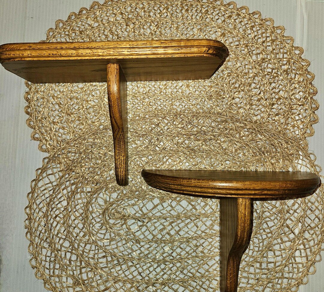 Vintage Pair of Solid Stained Wood Trinket Knick Knack Crystal Plant ...