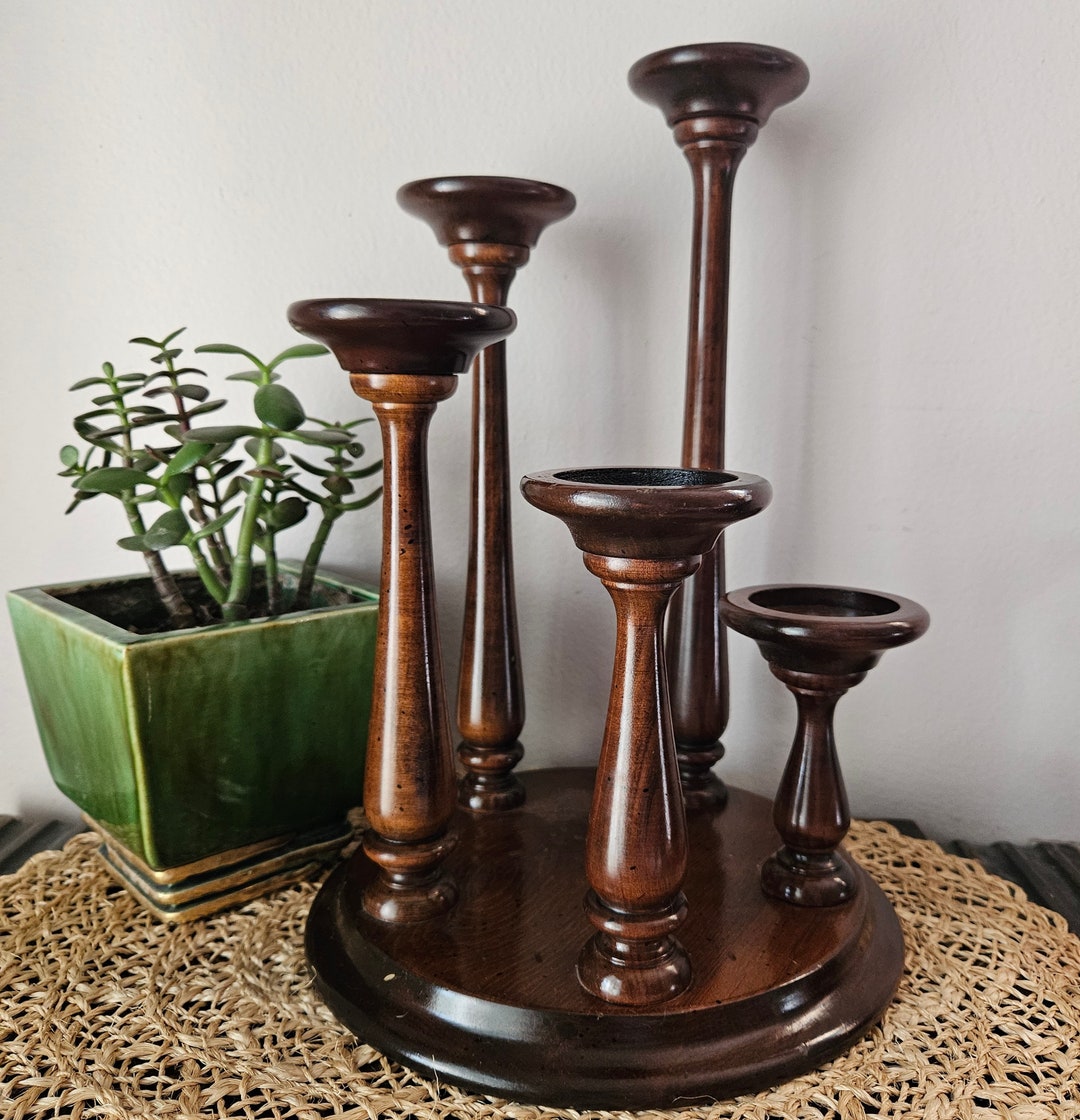 Vintage 60s 70s MCM Wood Multi-candle Multi-level 5 Tier Votive Candle ...