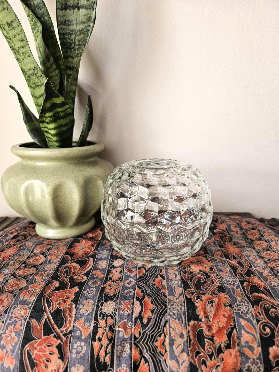 Vintage Homco Clear Glass Cubist Round Globe Fairy Lamp Candle Votive ...