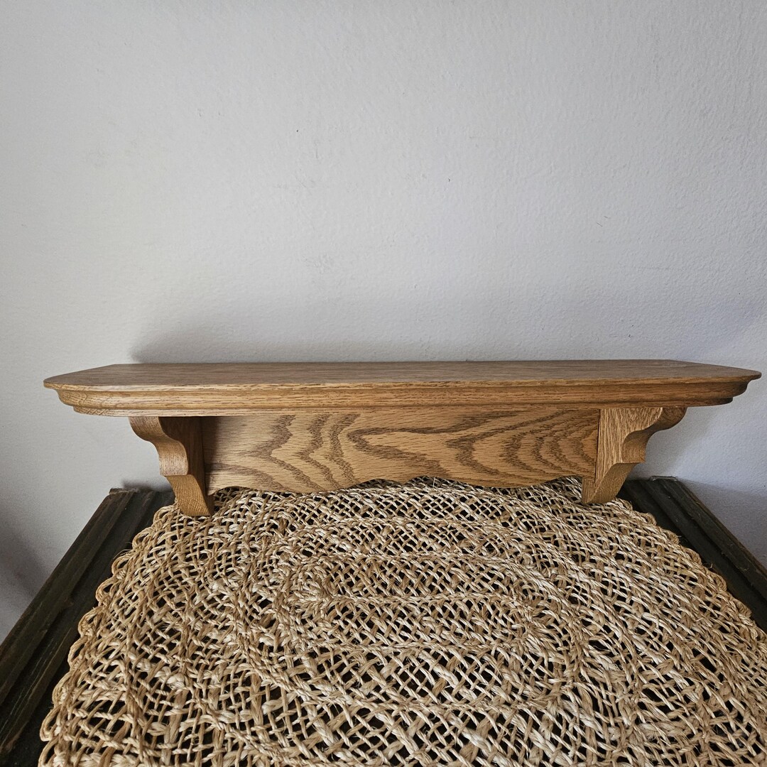 Vintage Solid Oak Wood Trinket Knick Knack Crystal Plant Shelf Wall ...