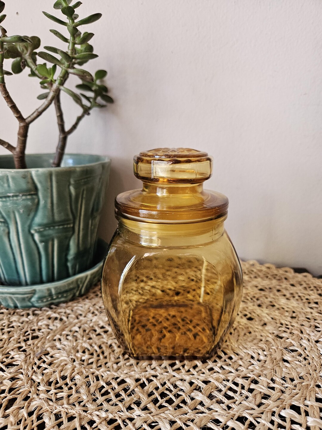 Vintage Wheaton Yellow Golden Honey Amber Glass Canister Lidded ...