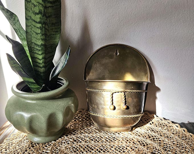 Vintage 60s 70s MCM Ornate Solid Brass Wall Pocket Planter Decor Made ...