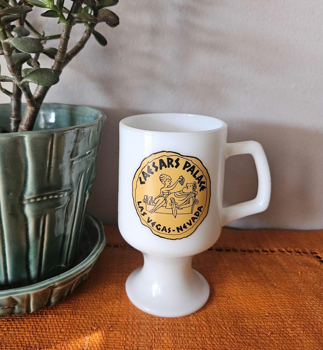 Vintage 60s 70s MCM Caesars Palace Pedestal Milk Glass Coffee Mug Las ...