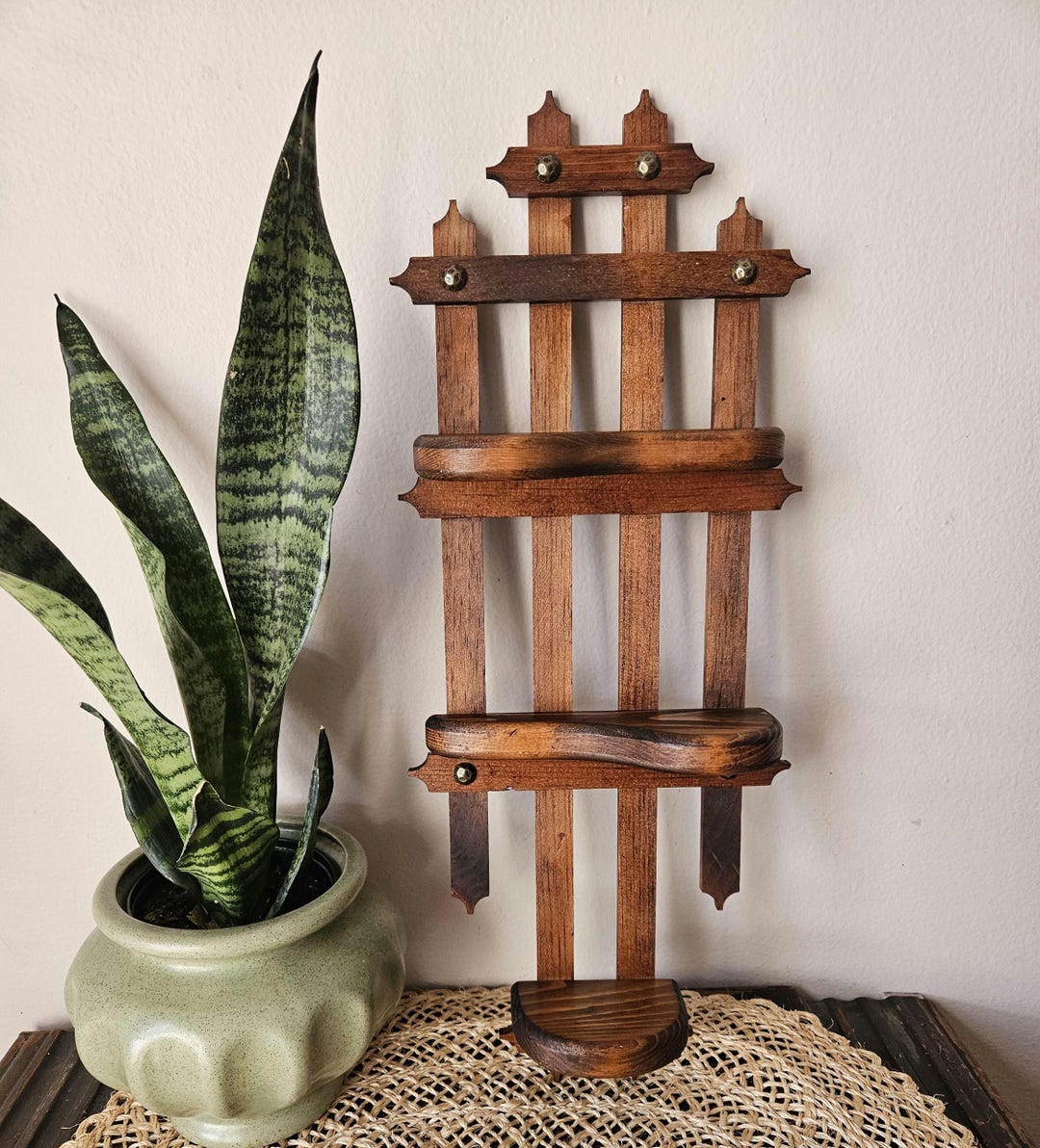 Vintage 60s 70s MCM Wood Fence Shelf for Trinkets Knick Knacks Crystals ...