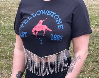 Black Rhinestone Fringe Bandana Top Womens Shirt Party Sparkle Shine ...