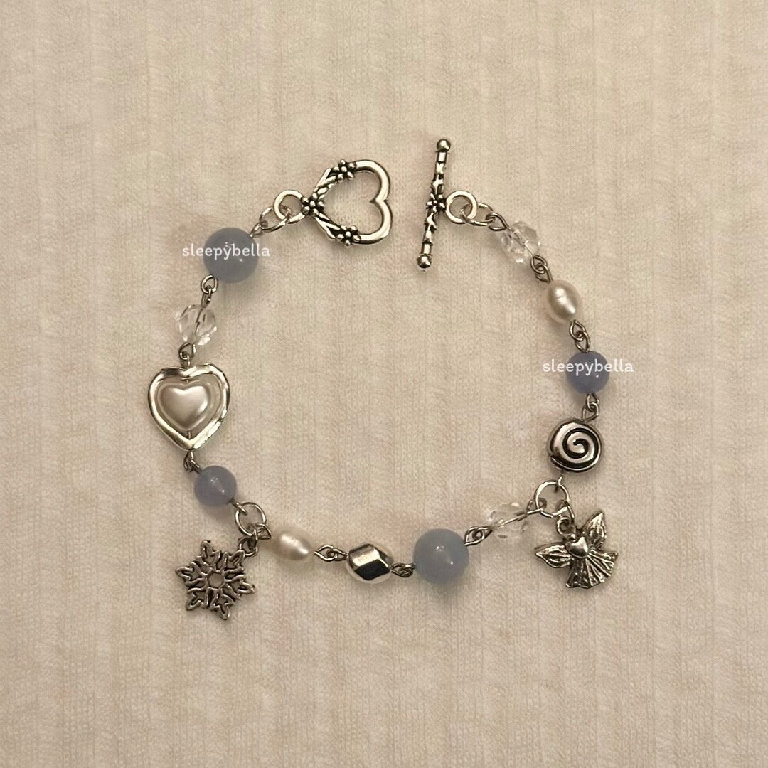Coquette Snow Angel Aquamarine-pearl Bracelet Handcrafted Elegant ...