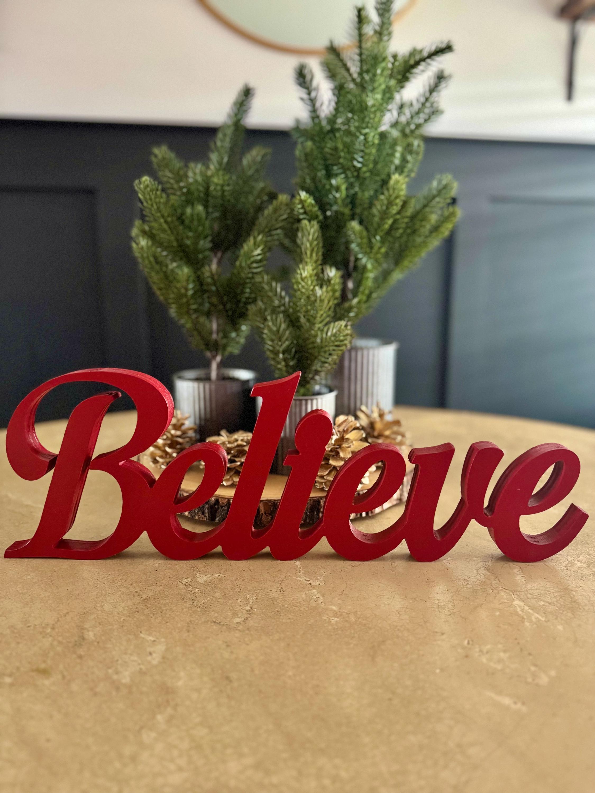 Believe Large Freestanding Wood Sign: Christmas Tabletop Decoration ...