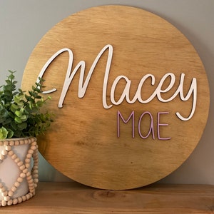 Wooden Round Nursery Name Sign, Round Name Sign, Custom Wood Sign ...