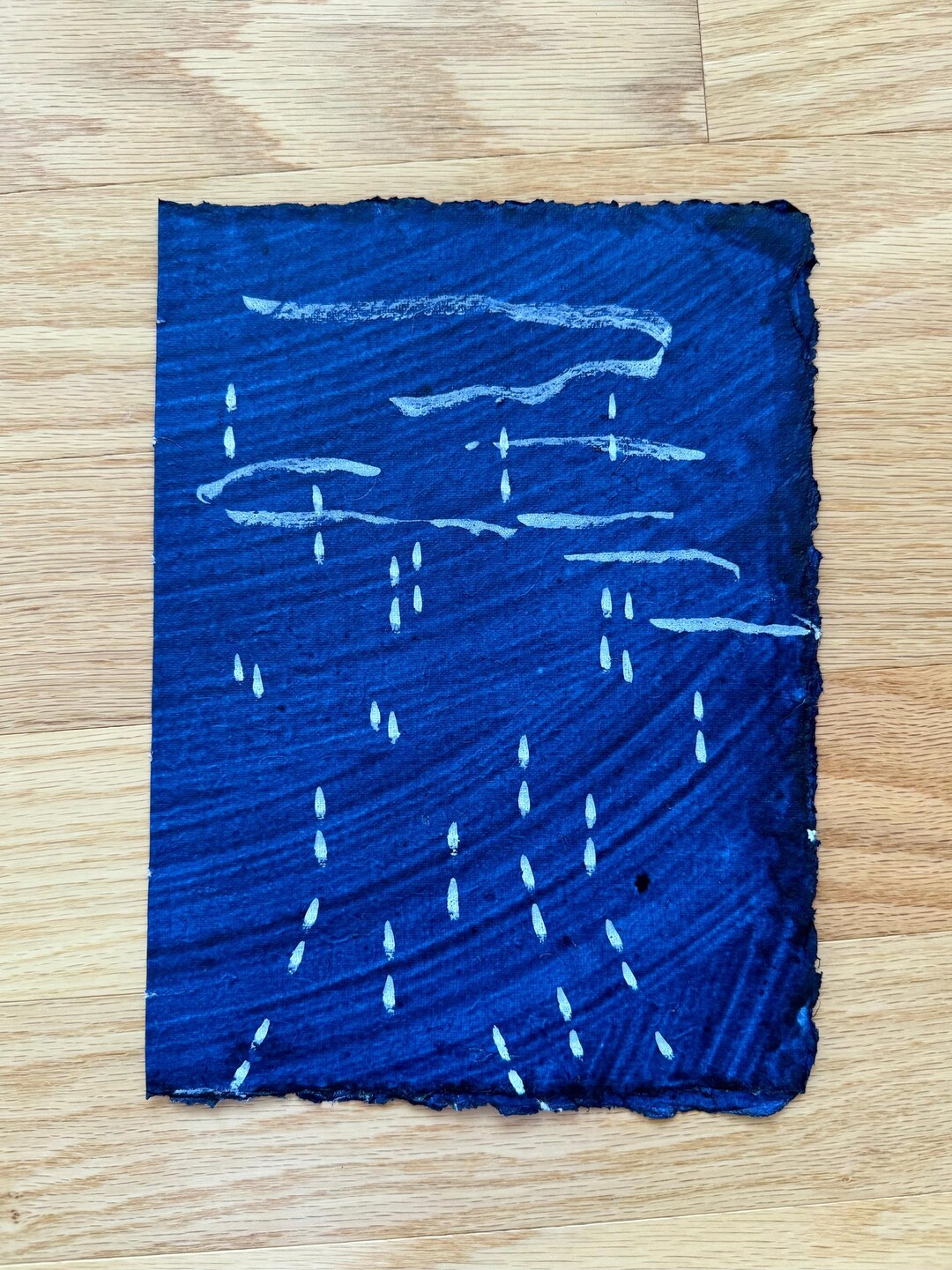 Minimalist Rain Tree Art: White Ink on Blue Paper - Etsy