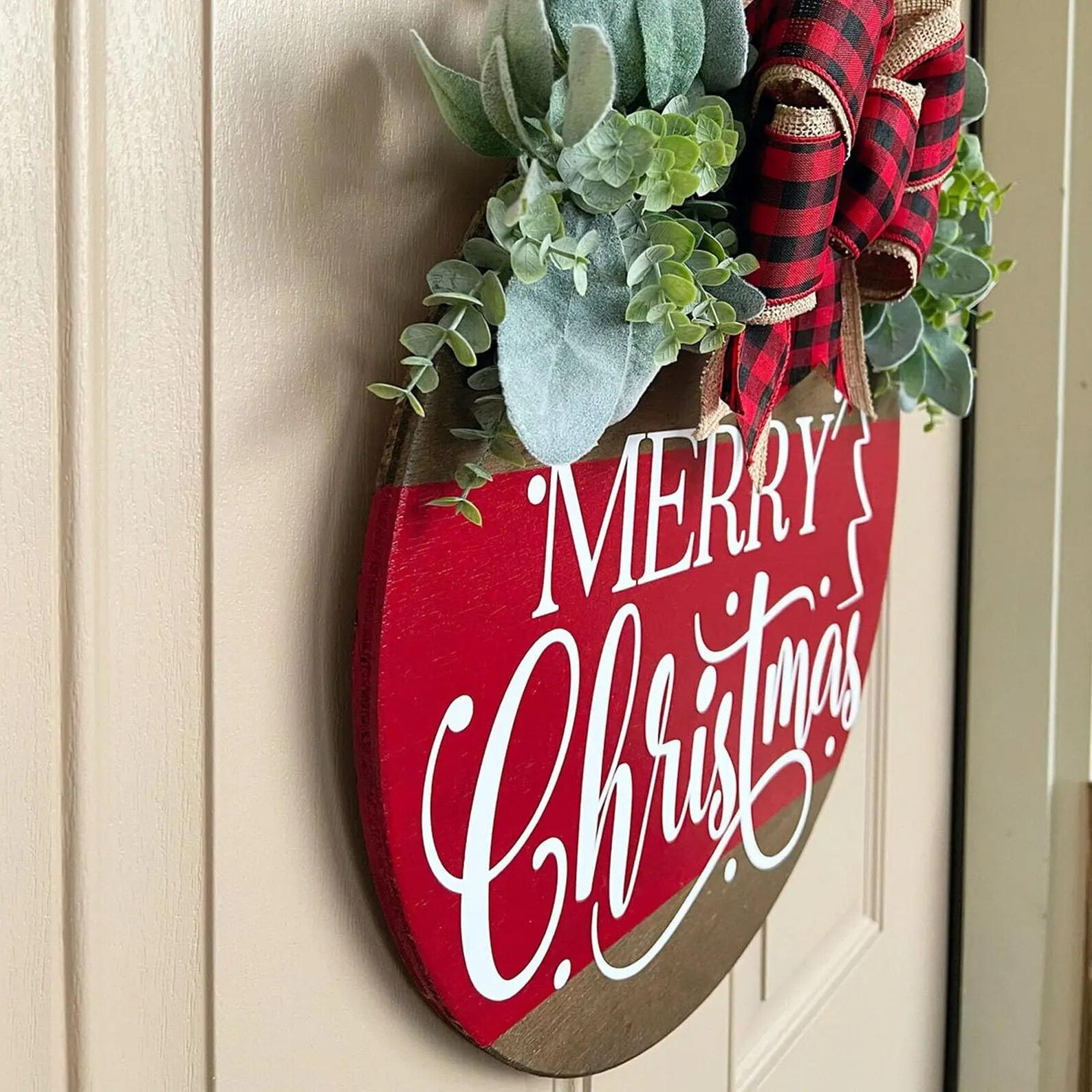 Christmas Front Door Wreath Christmas Welcome Sign Festive Wood Front ...