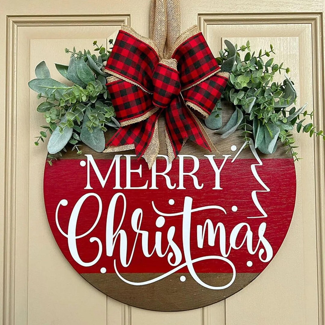 Christmas Front Door Wreath Christmas Welcome Sign Festive Wood Front ...