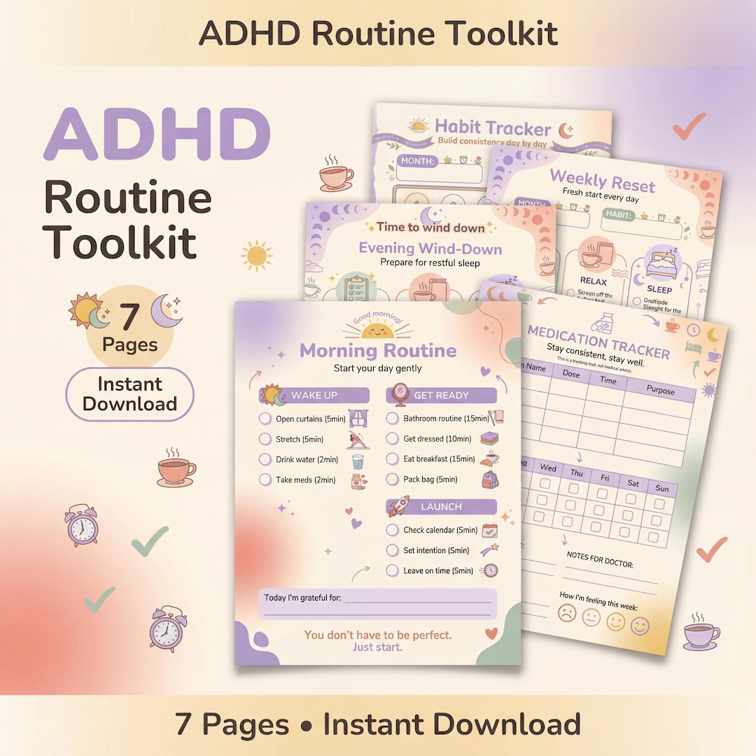 ADHD Planner Toolkit | Daily Routine, Habit Tracker (digital Download ...