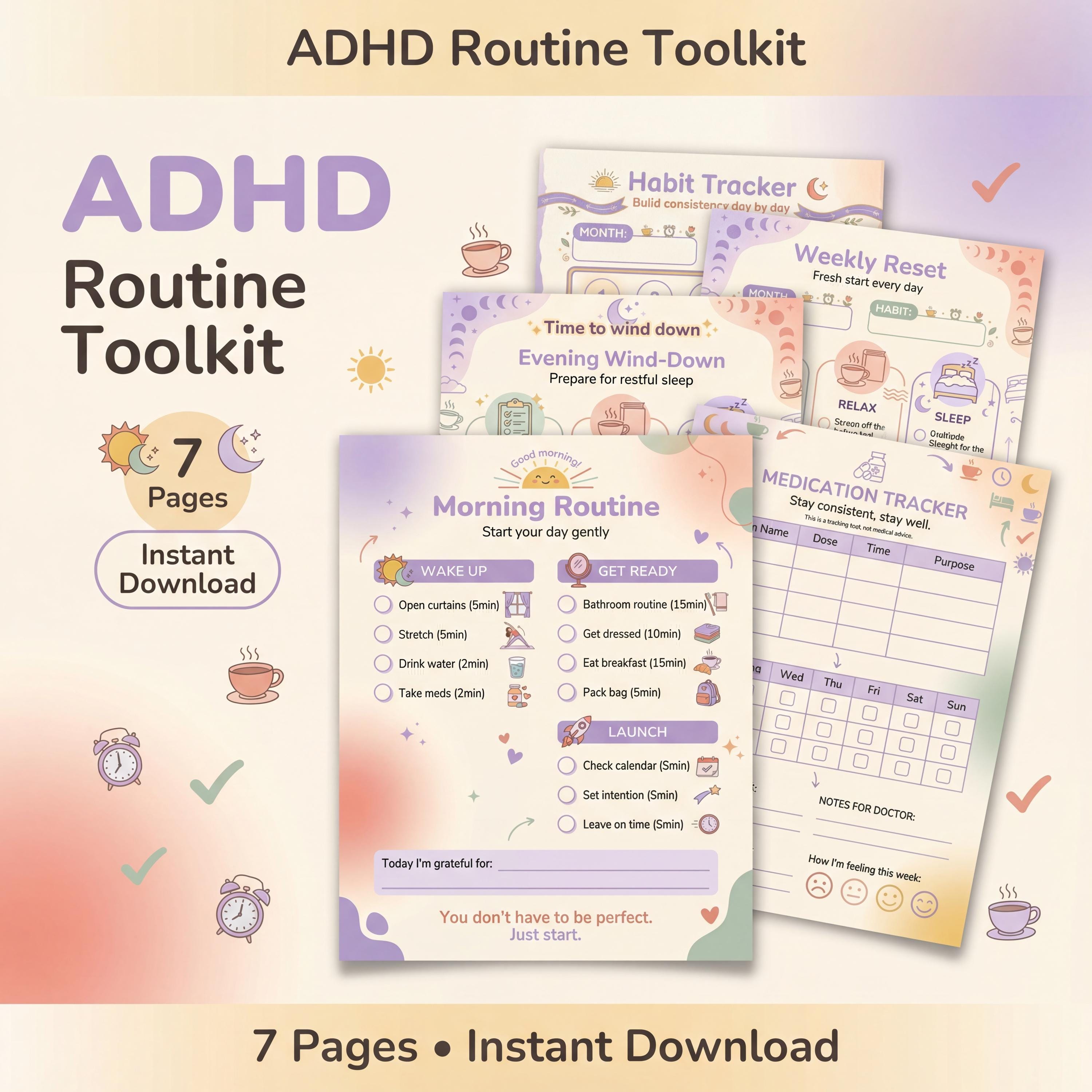 ADHD Planner Toolkit | Daily Routine, Habit Tracker (digital Download ...