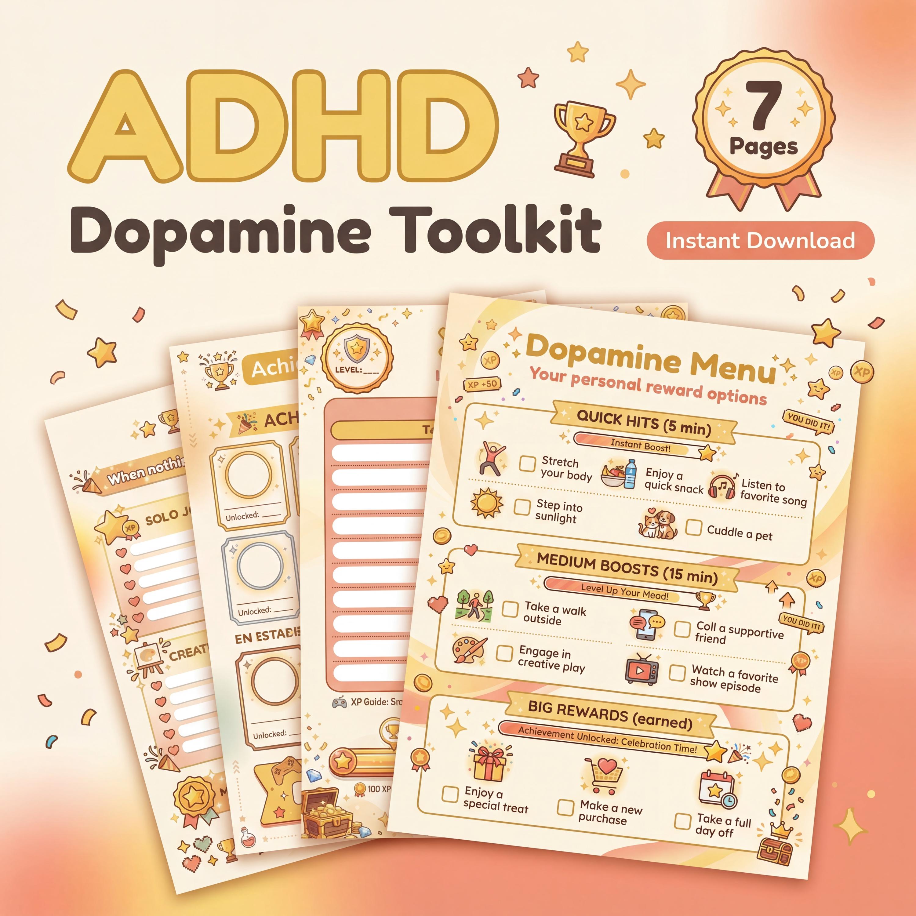 ADHD Dopamine Toolkit | 7-page Reward Planner | Gamified XP Tracker ...