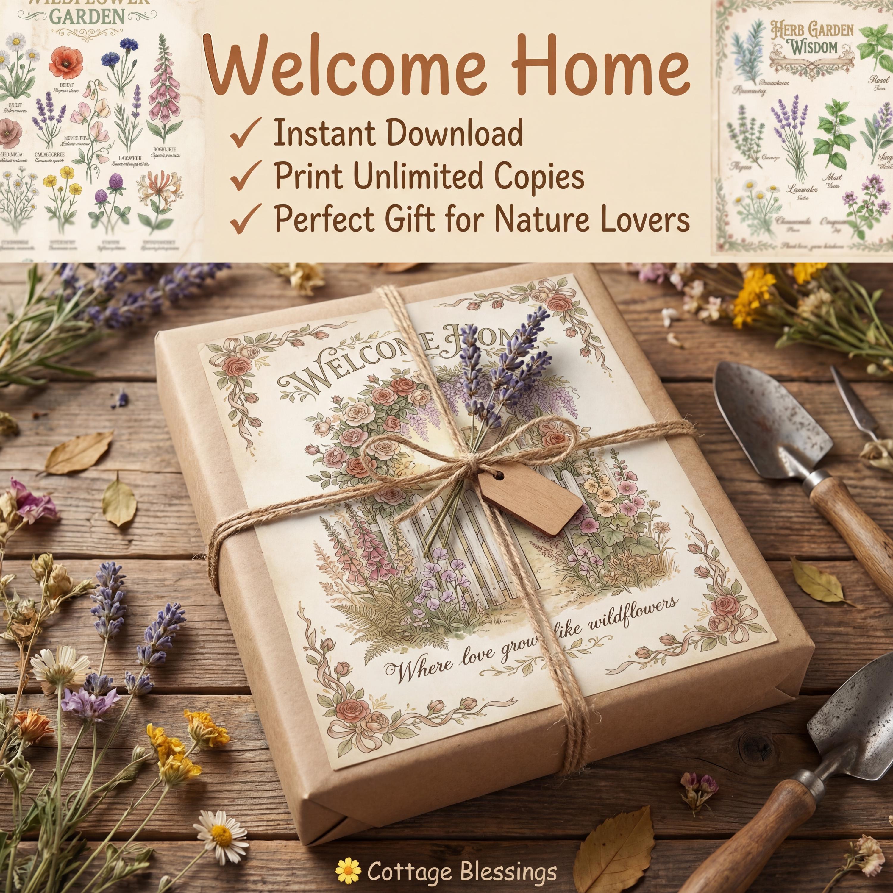Cottagecore Wall Art | 5 Farmhouse Botanical Prints | Country Cottage ...