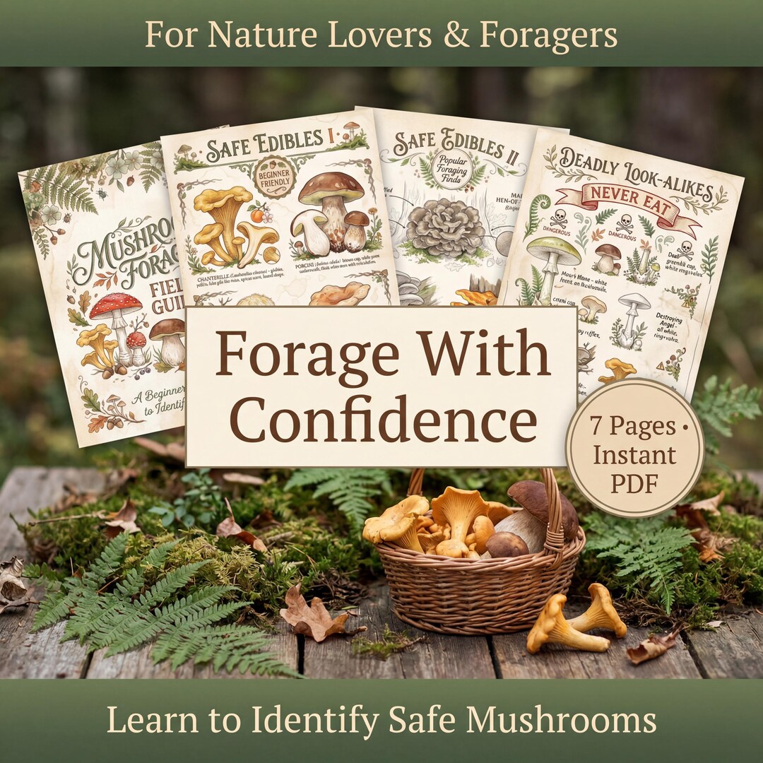 Mushroom Foraging Guide | Edible & Deadly Identification Chart (digital ...