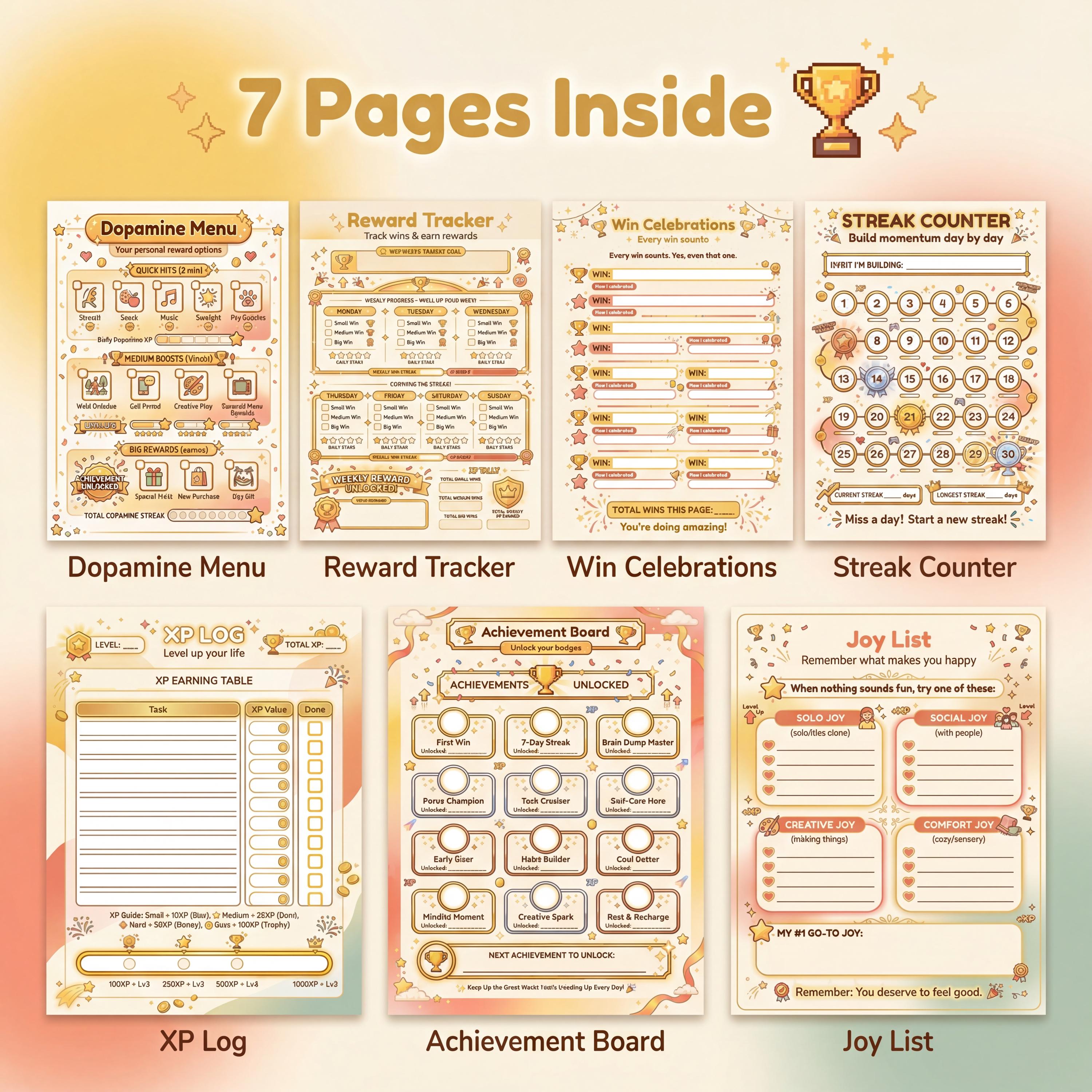 ADHD Dopamine Toolkit | 7-page Reward Planner | Gamified XP Tracker ...