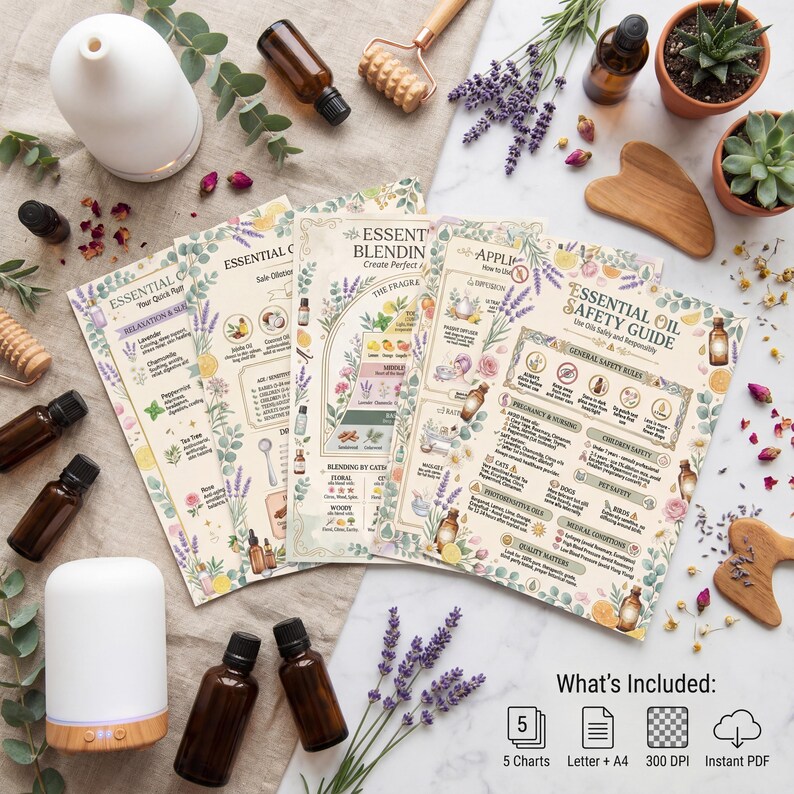 Essential Oil Guide | 5 Reference Charts | Dilution Blending Safety ...