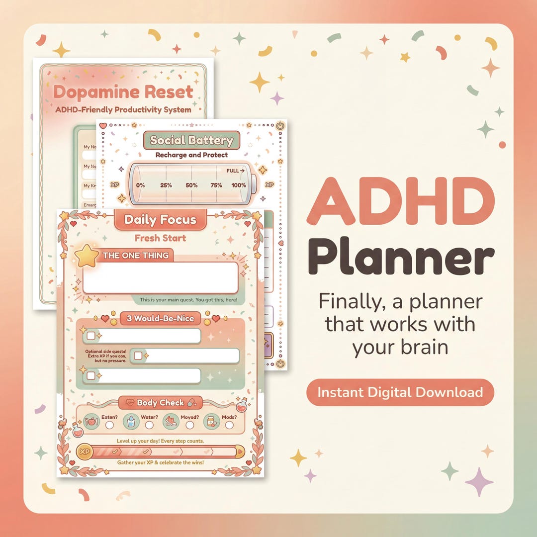 Gamified ADHD Planner Printable | Brain Dump, Habit Tracker (digital ...