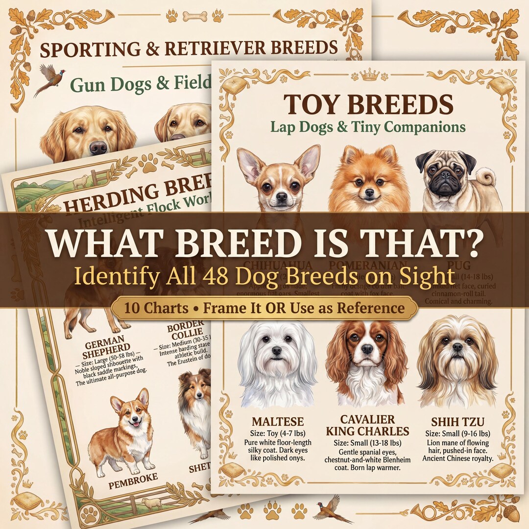 Dog Breed Identification Chart | Watercolor Visual Guide (PDF Download ...