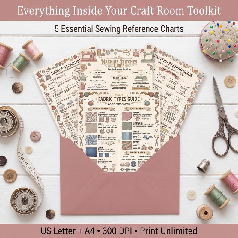 Sewing Reference Guide | 5 Charts | Hand Stitches Machine Fabric Needle ...