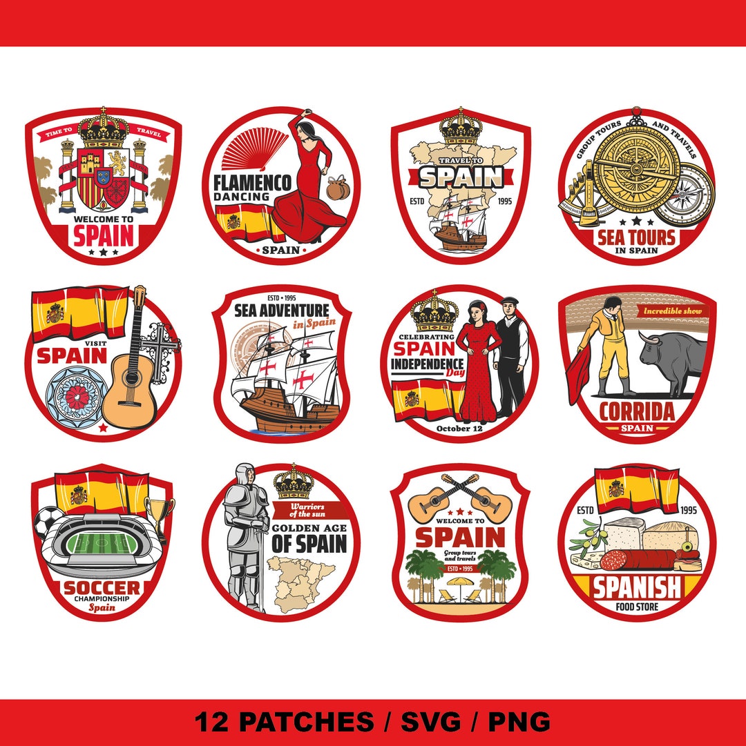 Spain Patches, Spain Clipart, Spain Sublimation, Spain Traveler Sticker ...