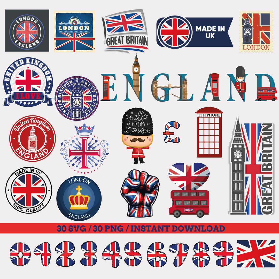 England Patches 30 SVG & 30 PNG Files, London Sticker, English ...