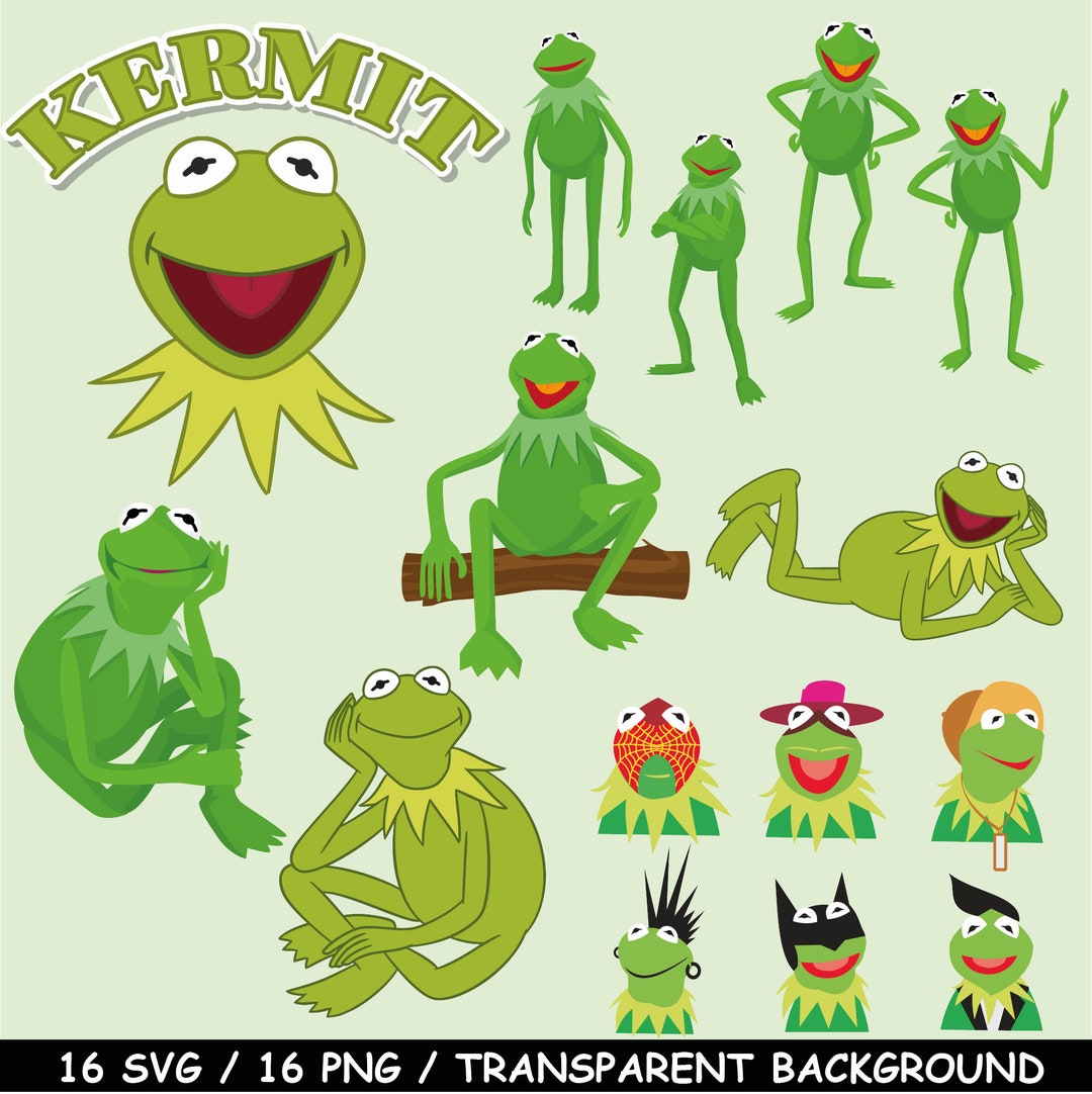 Kermit Cliparts, Muppets, 16 SVG 16 PNG Instant Download Layered and ...