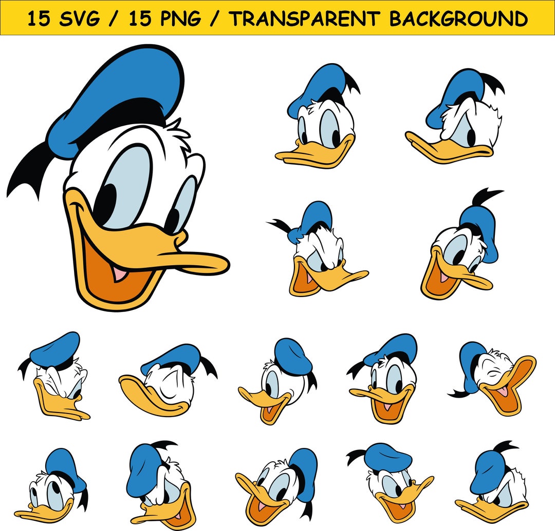 Donald Duck Face, Donald Head 15 SVG / 15 PNG Instant Download Layered ...
